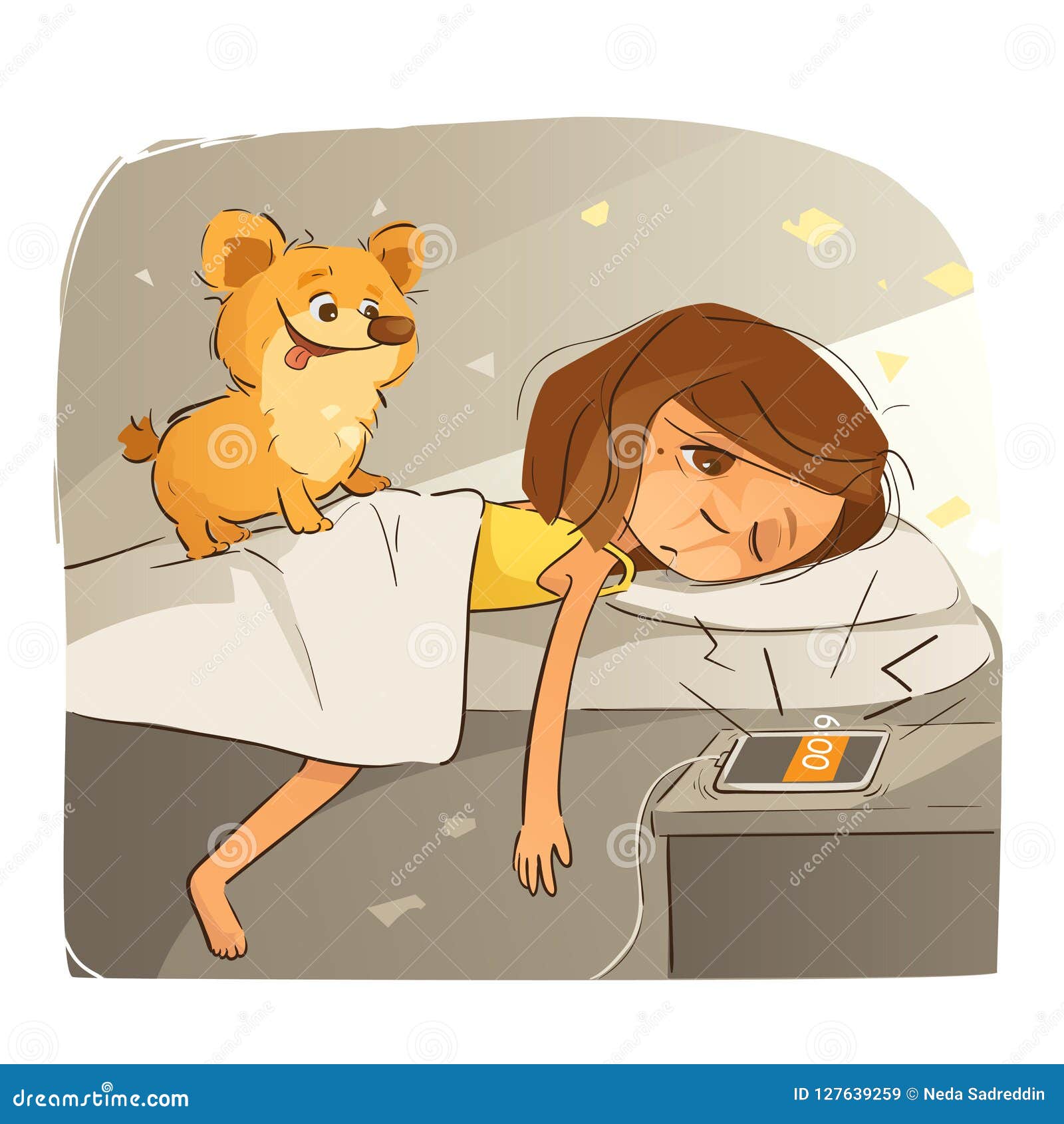 Waking up at 6 am stock vector. Illustration of morning - 127639259