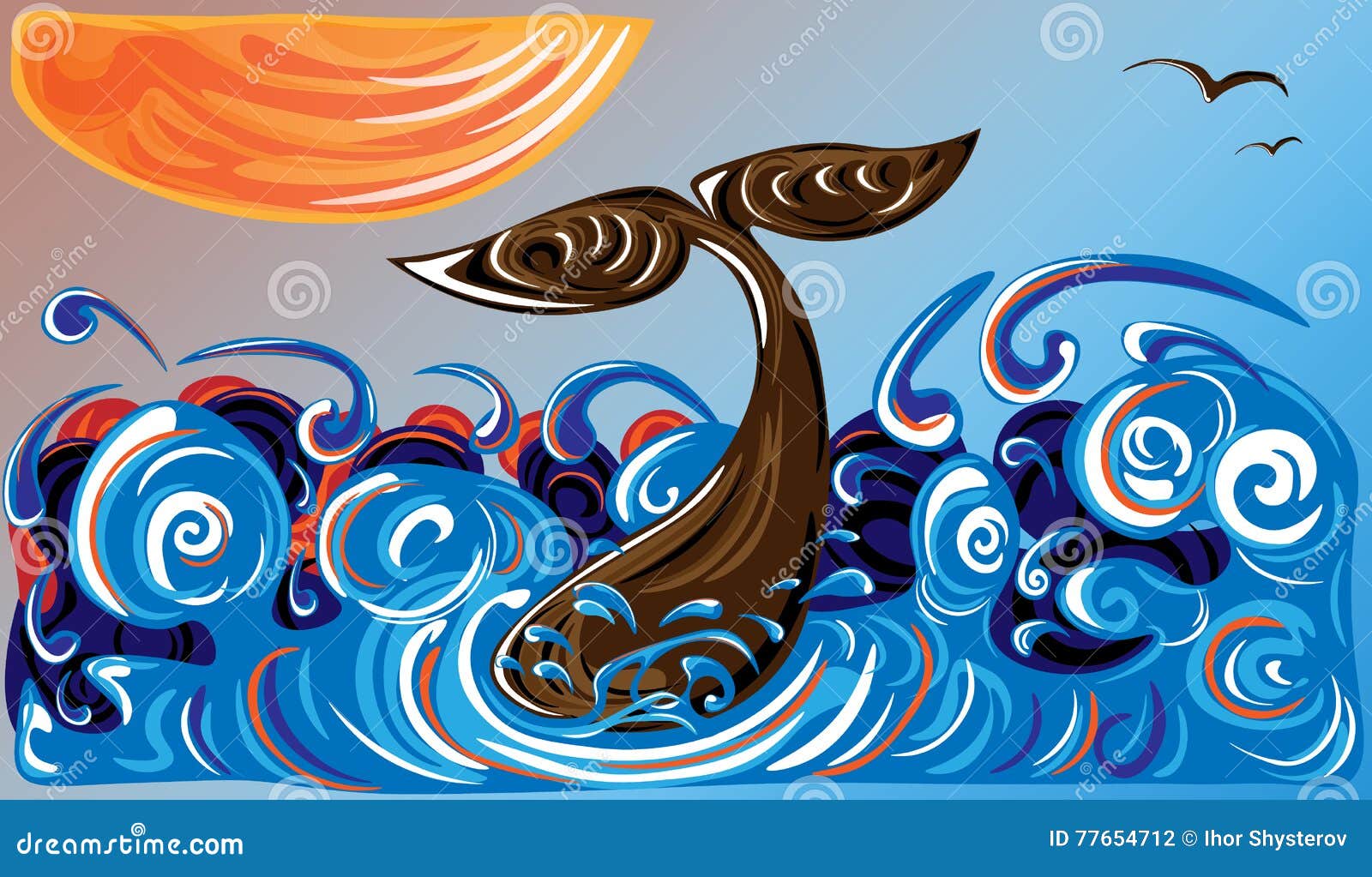 Wal am Ozean Und an Der Orange Sonne Vektor Abbildung - Illustration ...