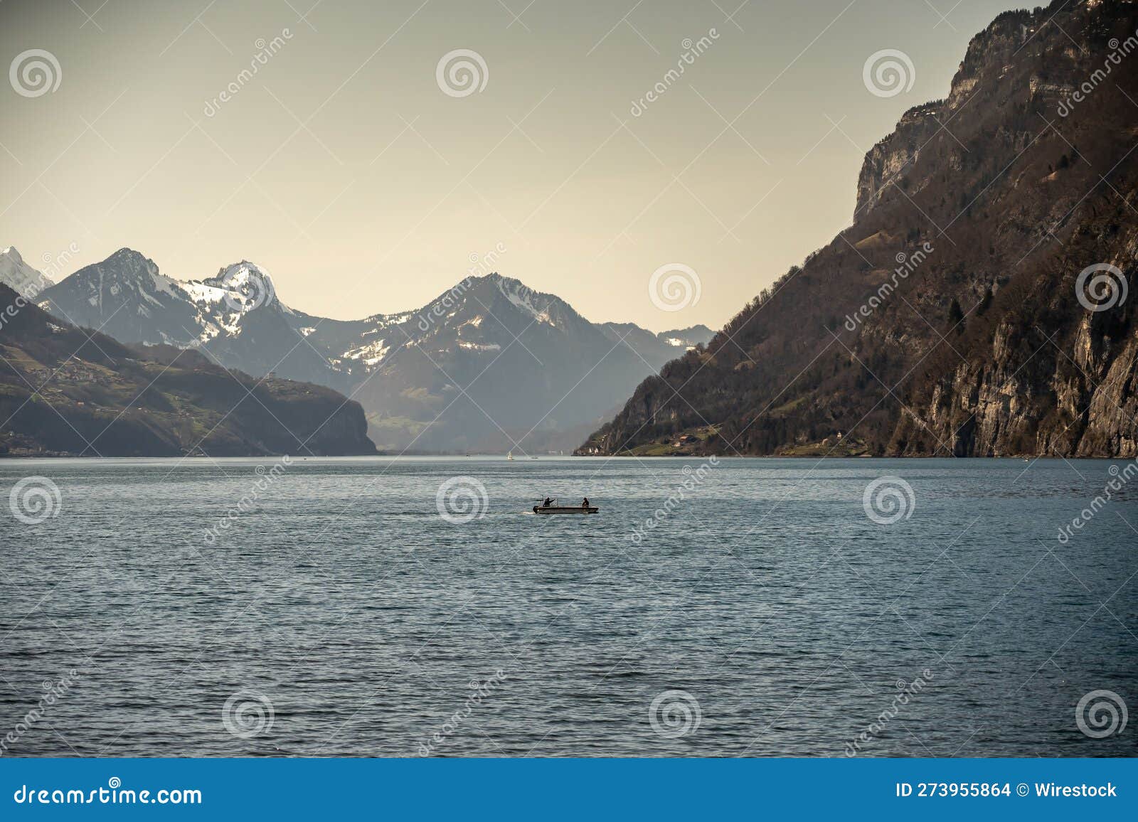 Walensee Swizerland with a Boat on it Stock Photo - Image of mountain ...