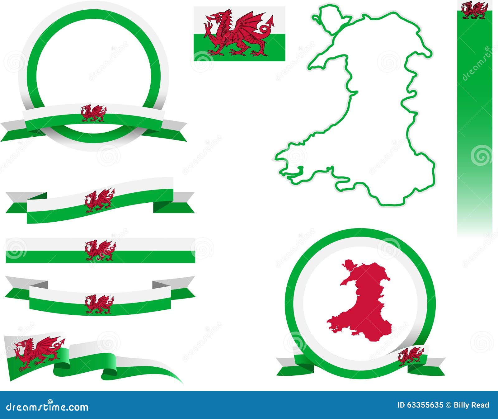 Wales Banner Set stock vector. Illustration of flag, great - 63355635