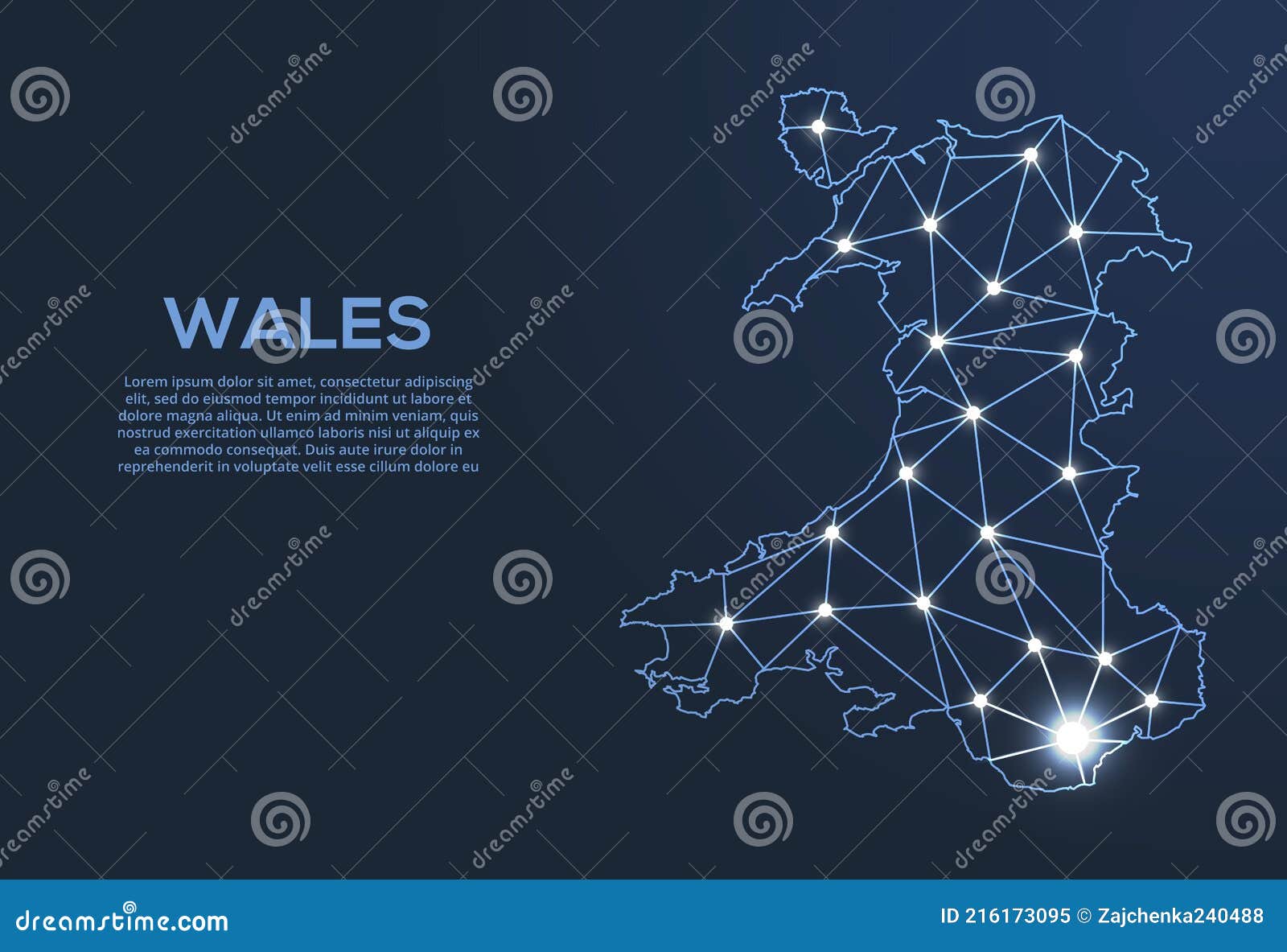 Wales Communication Network Map. Vector Low Poly Image of a Global Map ...
