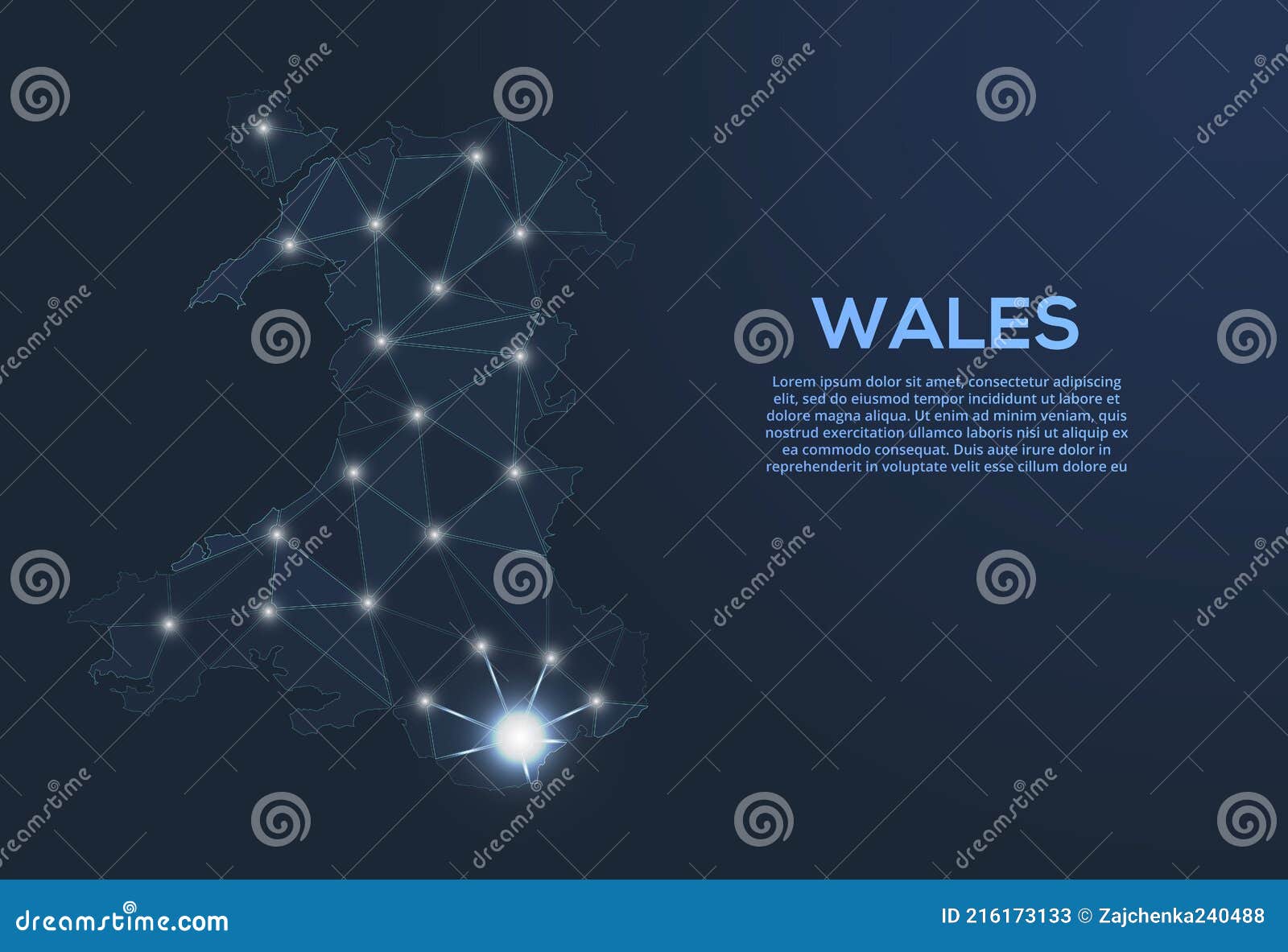 Wales Communication Network Map. Vector Low Poly Image of a Global Map ...