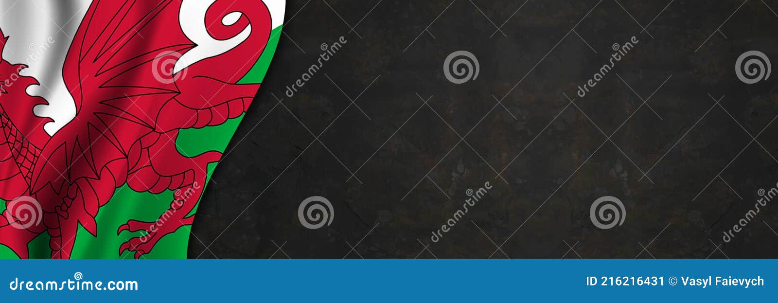 Wales Flag on Concrete Wall. Banner with Fabric Texture of the Flag of ...