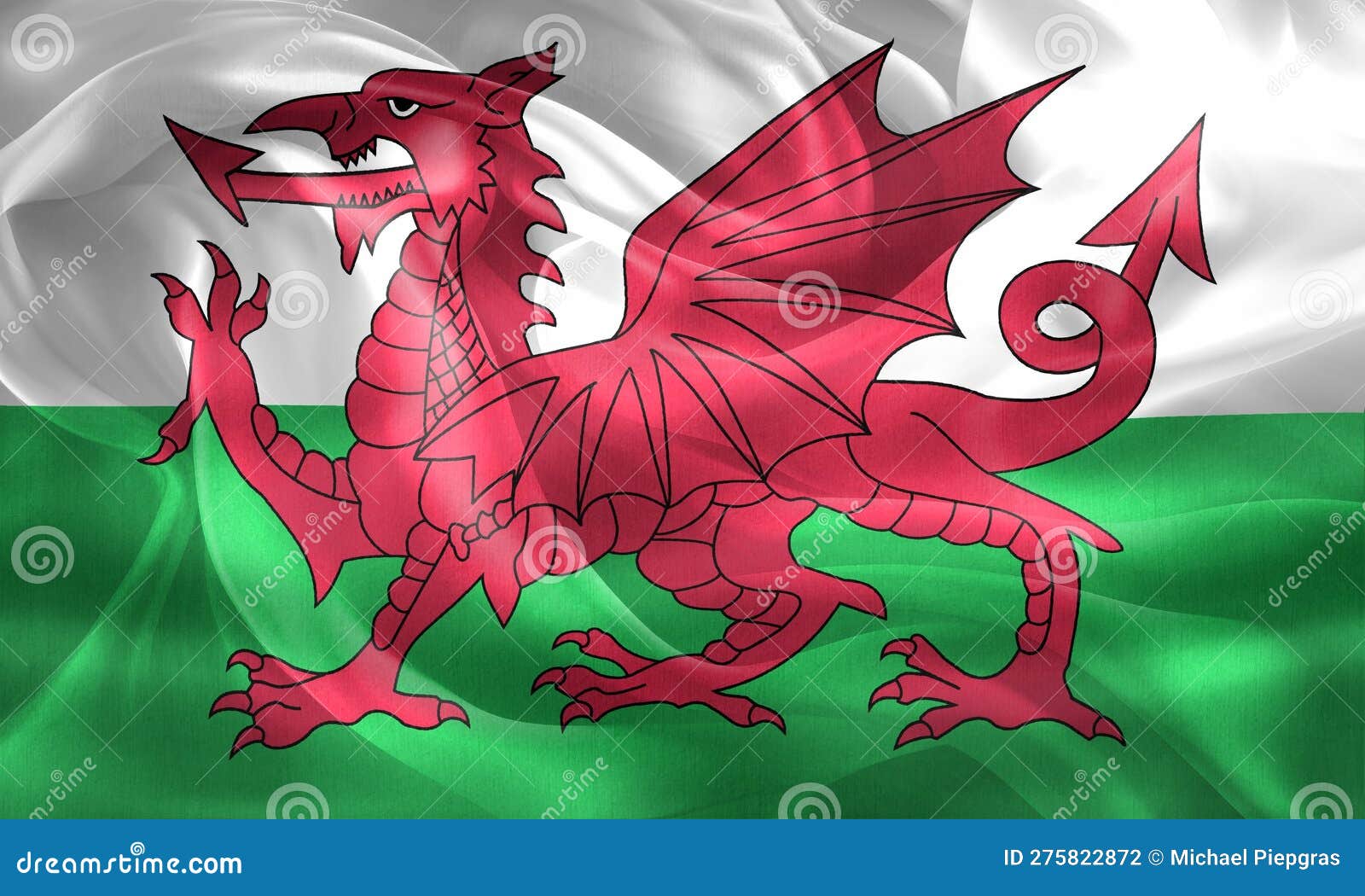 Wales Flag - Realistic Waving Fabric Flag Stock Illustration ...