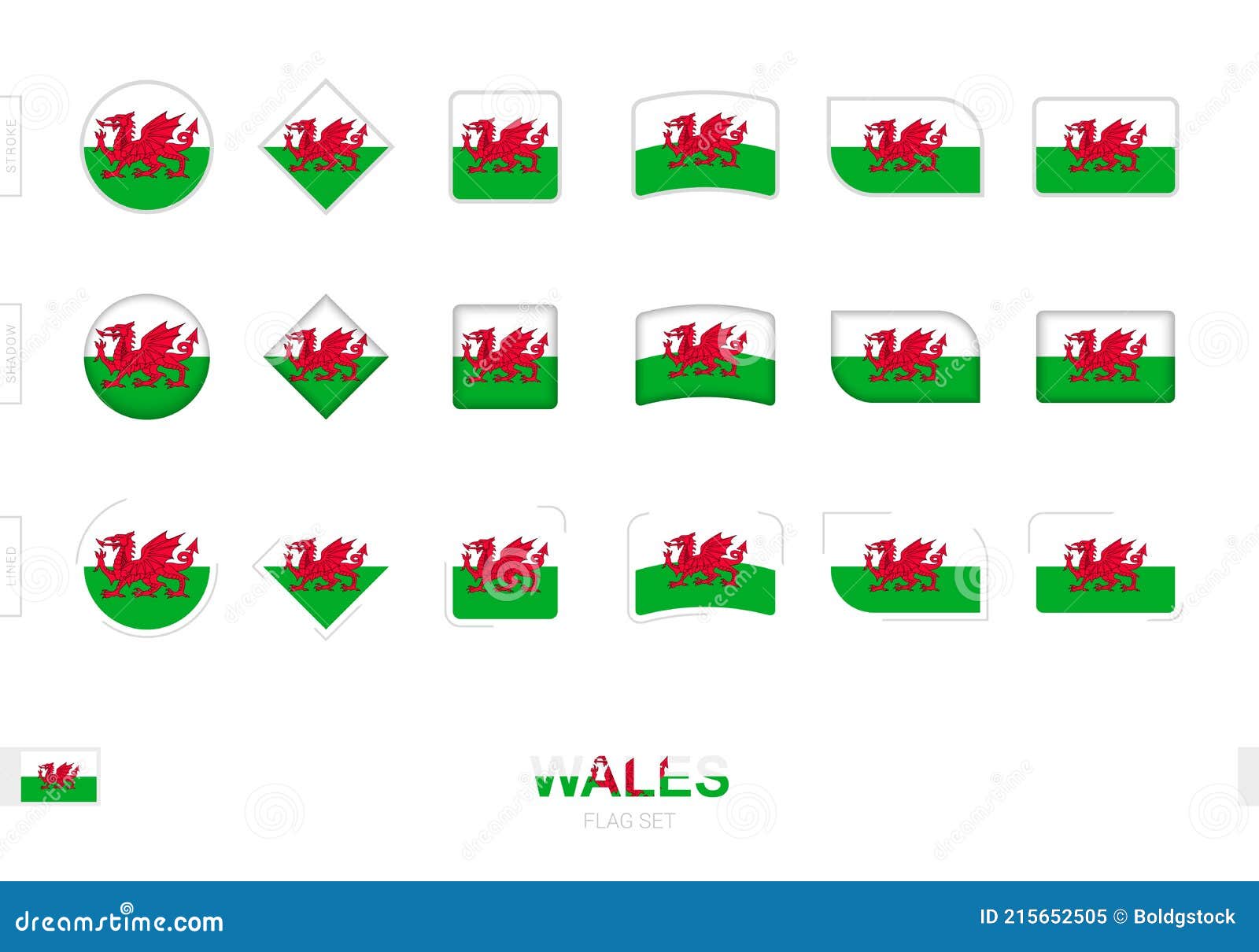 Wales Flag Set, Simple Flags of Wales with Three Different Effects ...