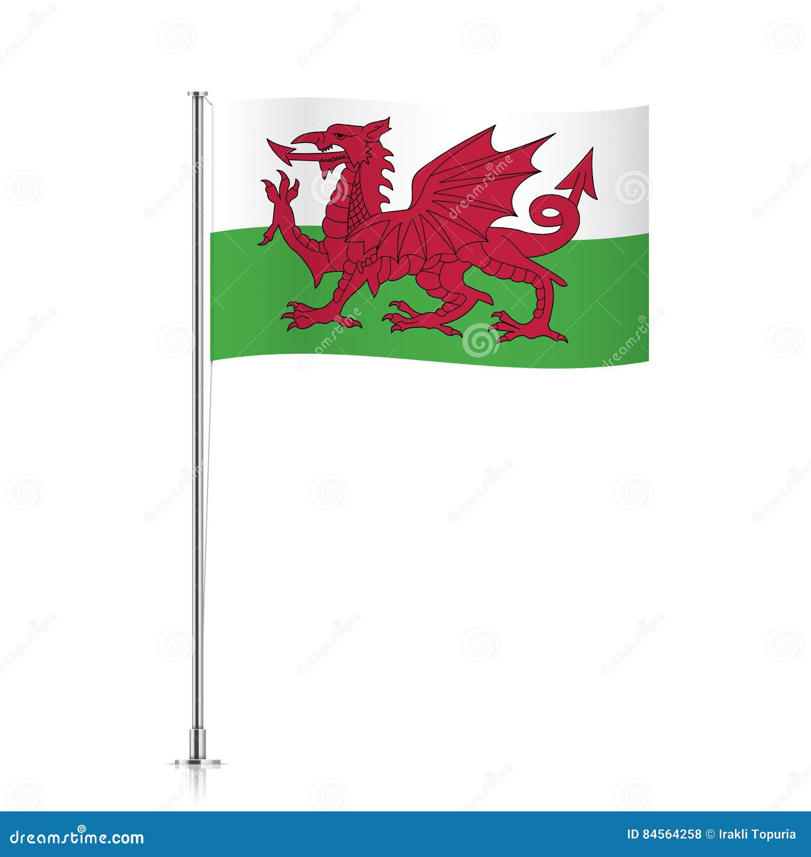 Wales Flag Waving on a Metallic Pole. Stock Vector - Illustration of ...