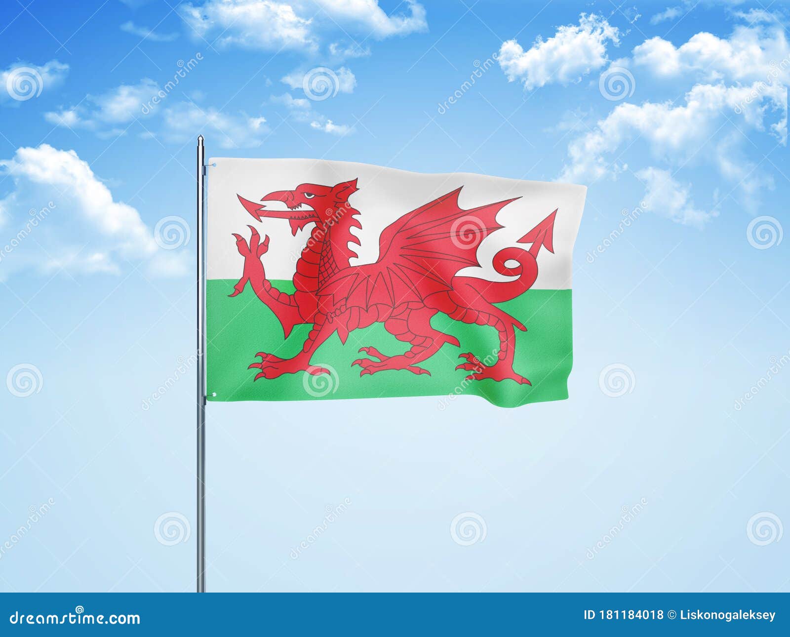 Wales Flag Waving Sky Background 3D Illustration Stock Illustration ...