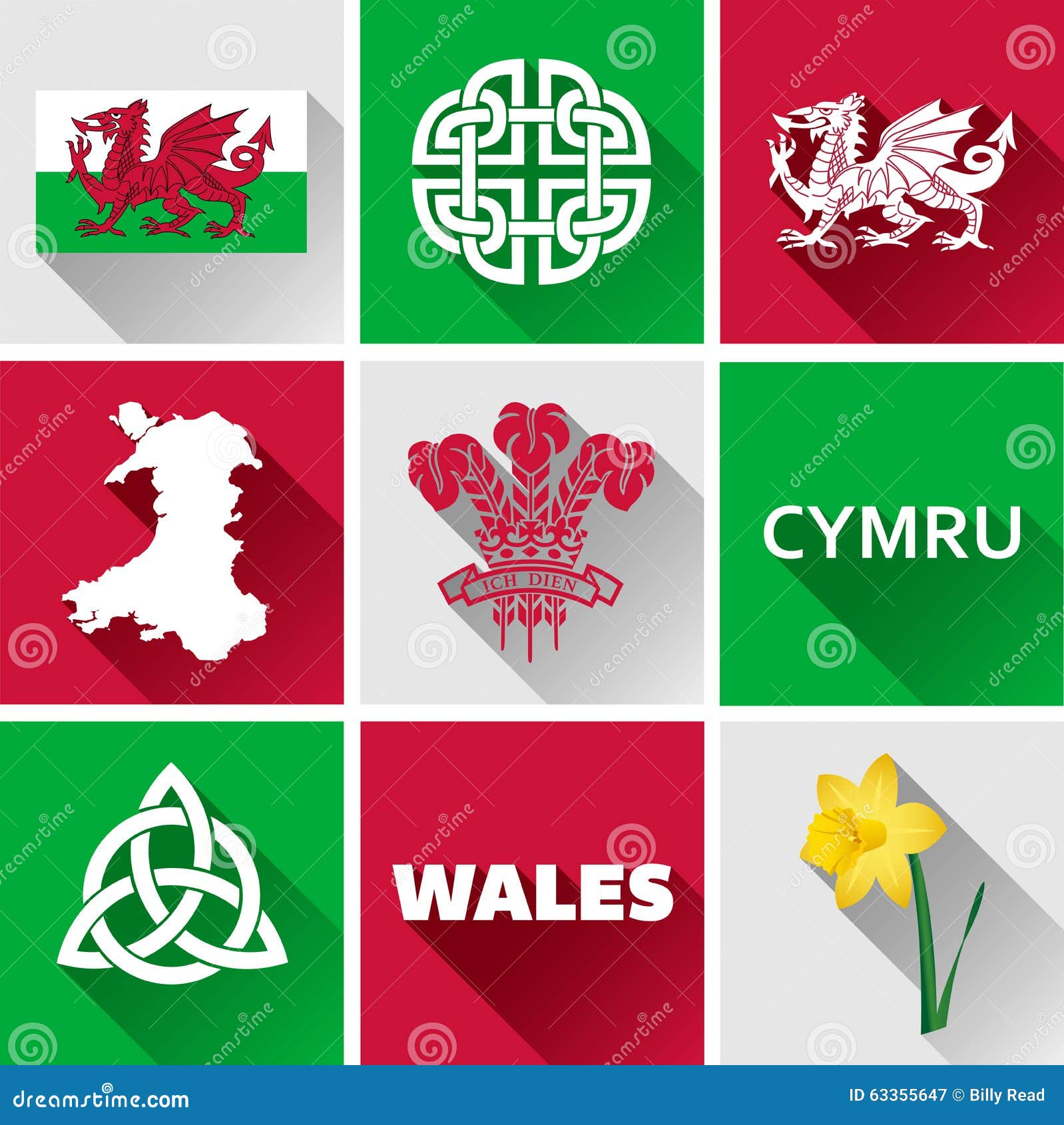 Wales Flat Icon Set stock vector. Illustration of britain - 63355647