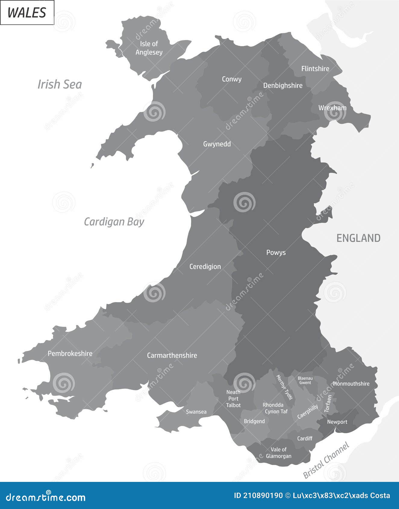 Wales grayscale map stock vector. Illustration of wales - 210890190