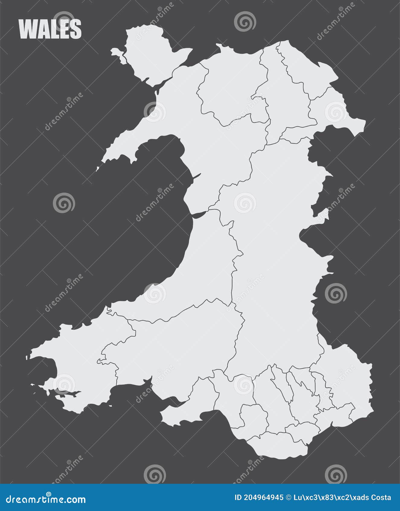 Wales regions map stock vector. Illustration of design - 204964945