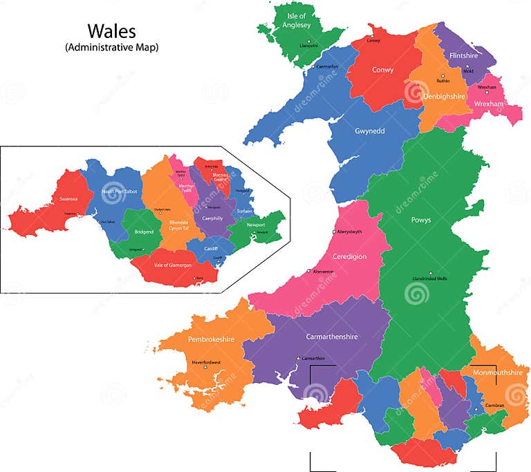Wales map stock vector. Illustration of district, counties - 18719698
