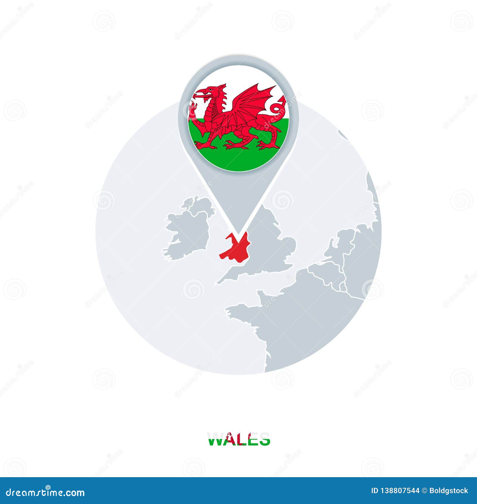 Wales Map and Flag, Vector Map Icon with Highlighted Wales Stock Vector ...