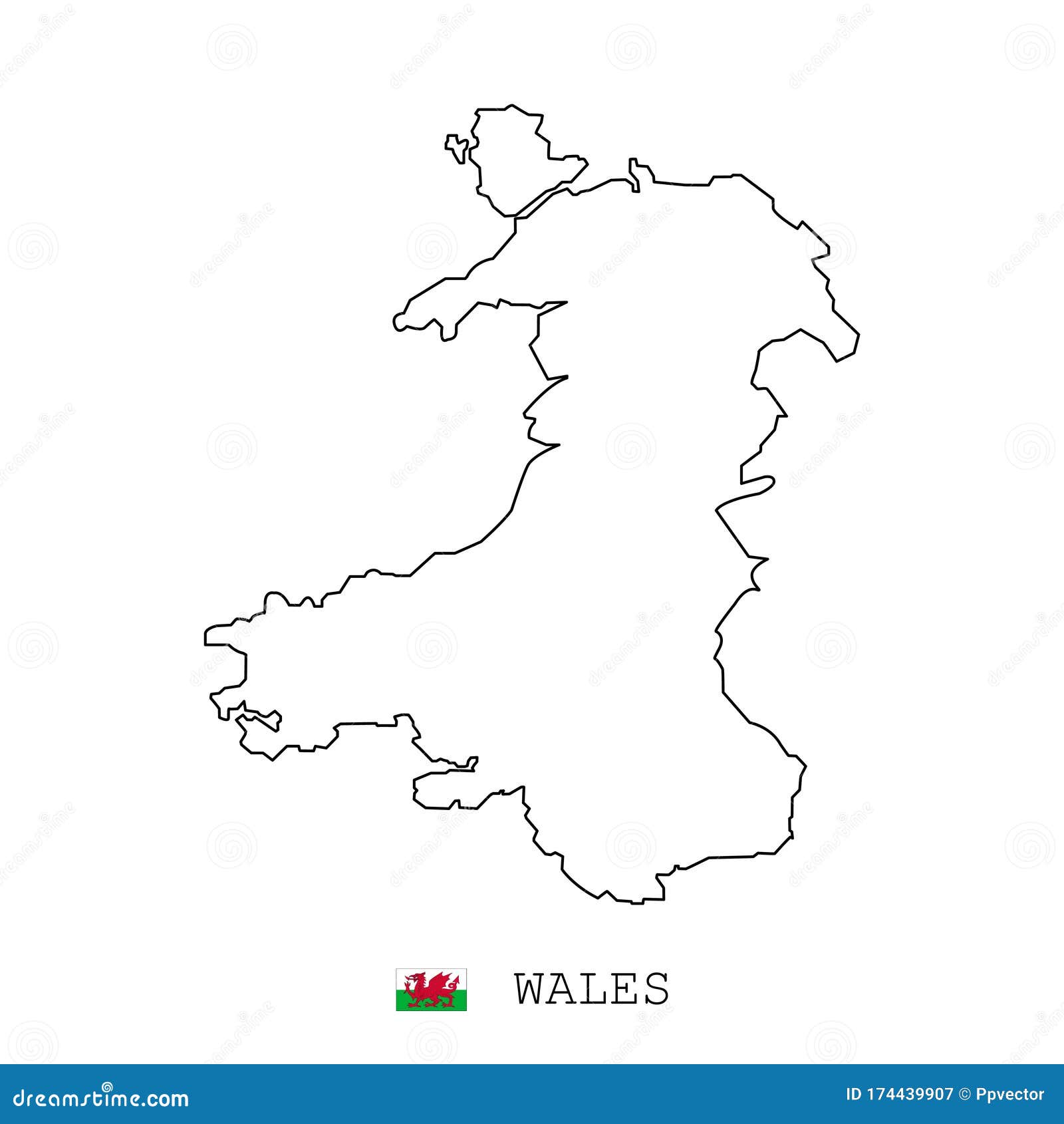 Wales Map Line, Linear Thin Vector. Wales Simple Map Stock Vector ...