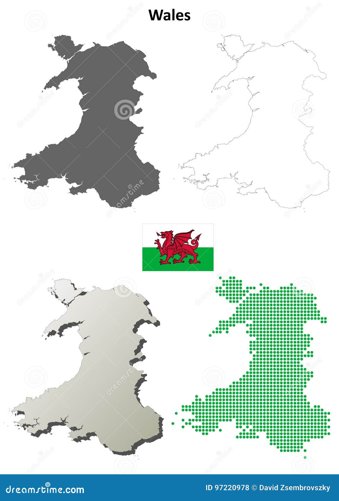 Wales outline map set stock vector. Illustration of isolated - 97220978