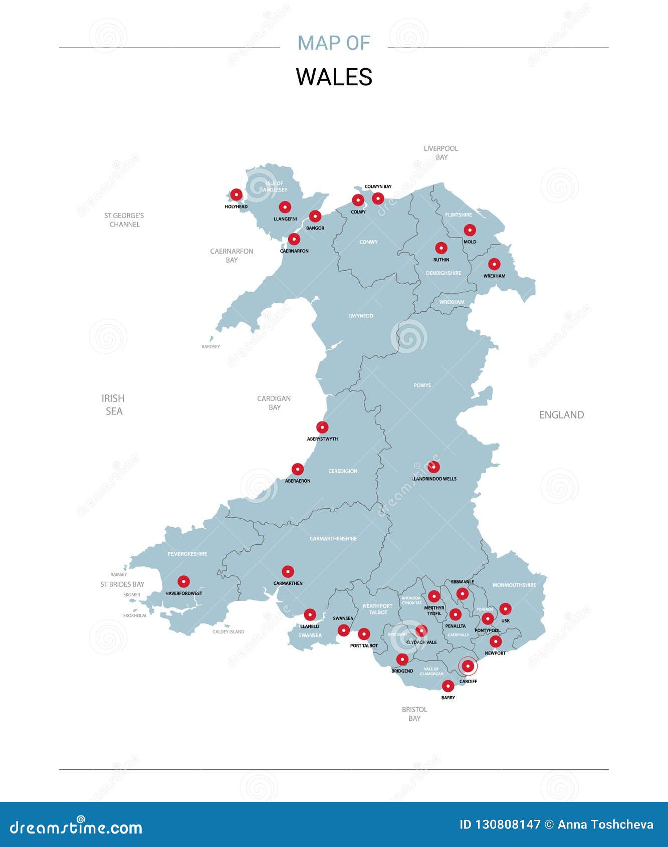 Wales Map Vector with Red Pin. Stock Vector - Illustration of blue ...