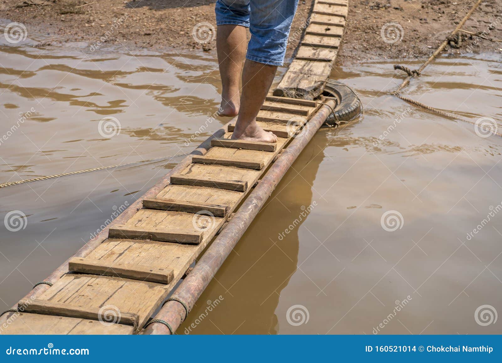 Walk Across a Small Bridge Village Lake Stock Photo - Image of sunny ...