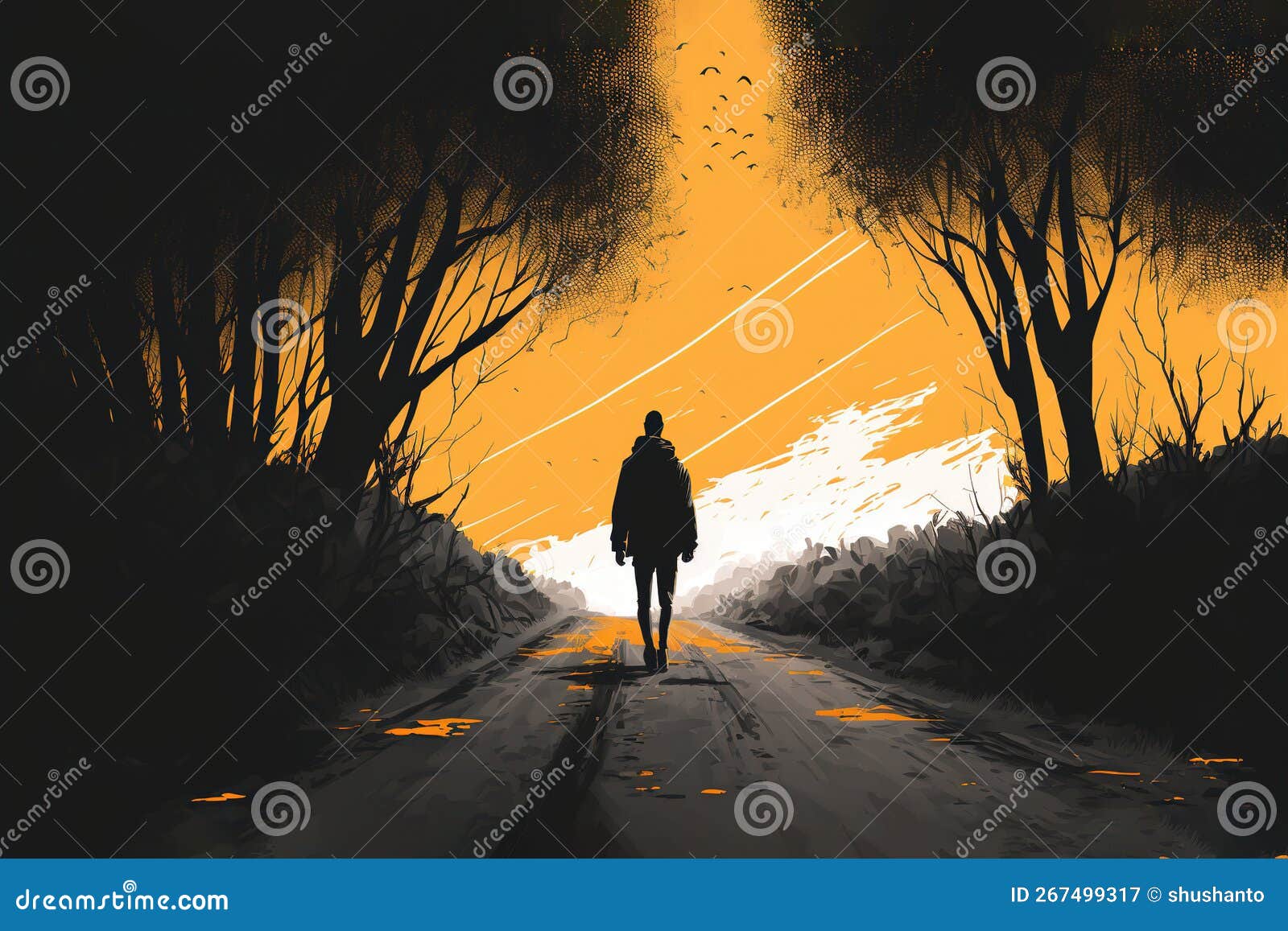 Walk Along on the Lonely Road Stock Illustration - Illustration of ...