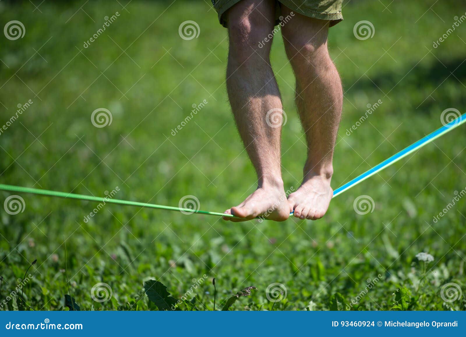 Walk in Balance on Rope Barefoot Stock Photo - Image of slackline ...