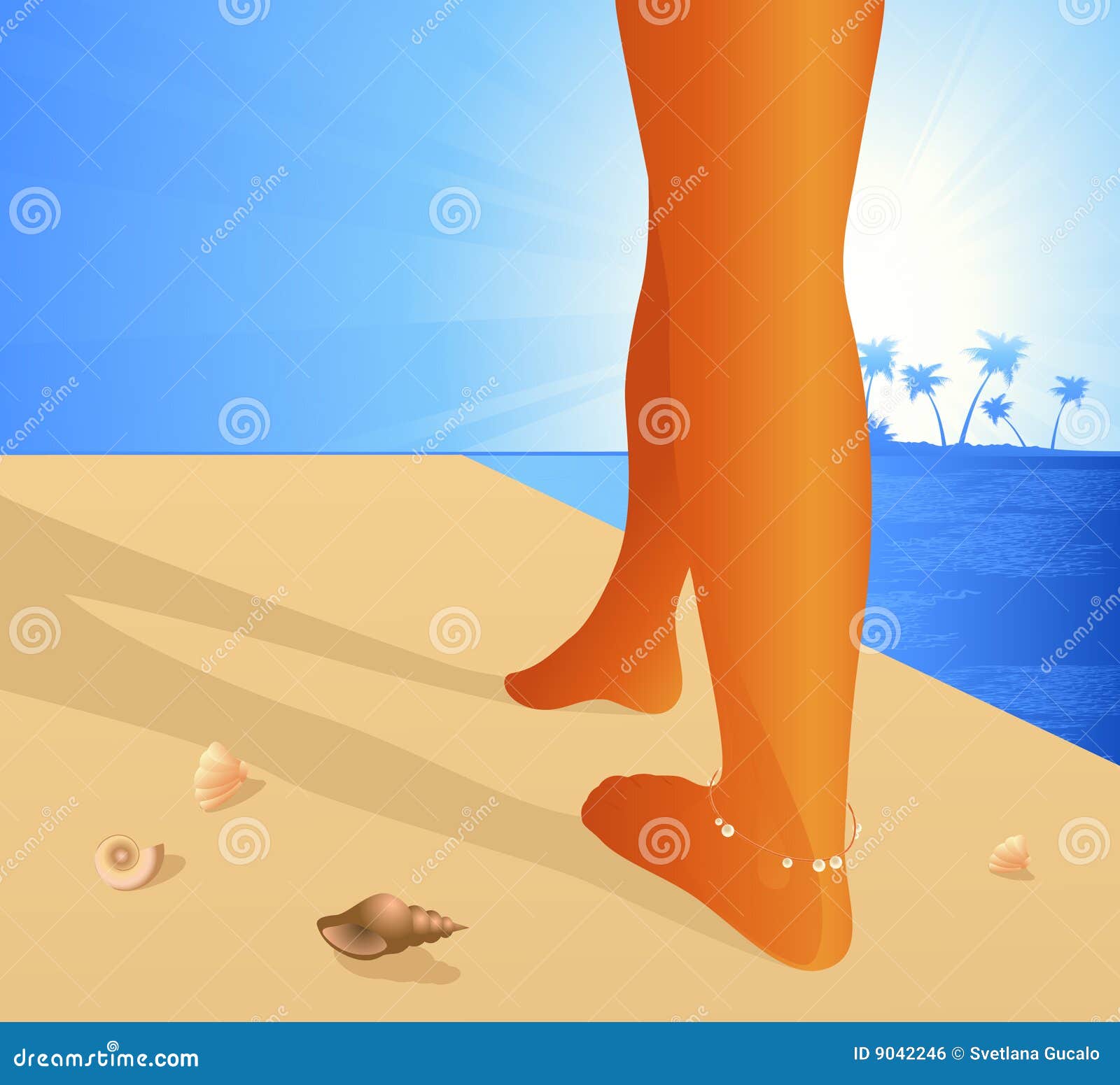 Walk on the beach stock vector. Illustration of painting - 9042246