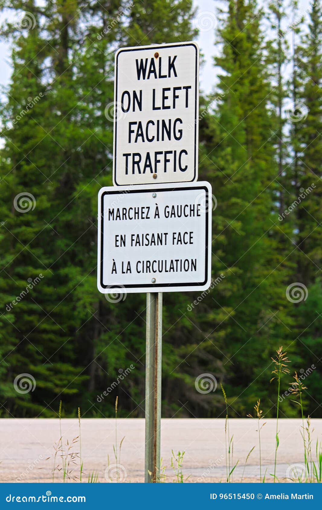 A Walk on Left Facing Traffic Sign in Both English and French Stock ...