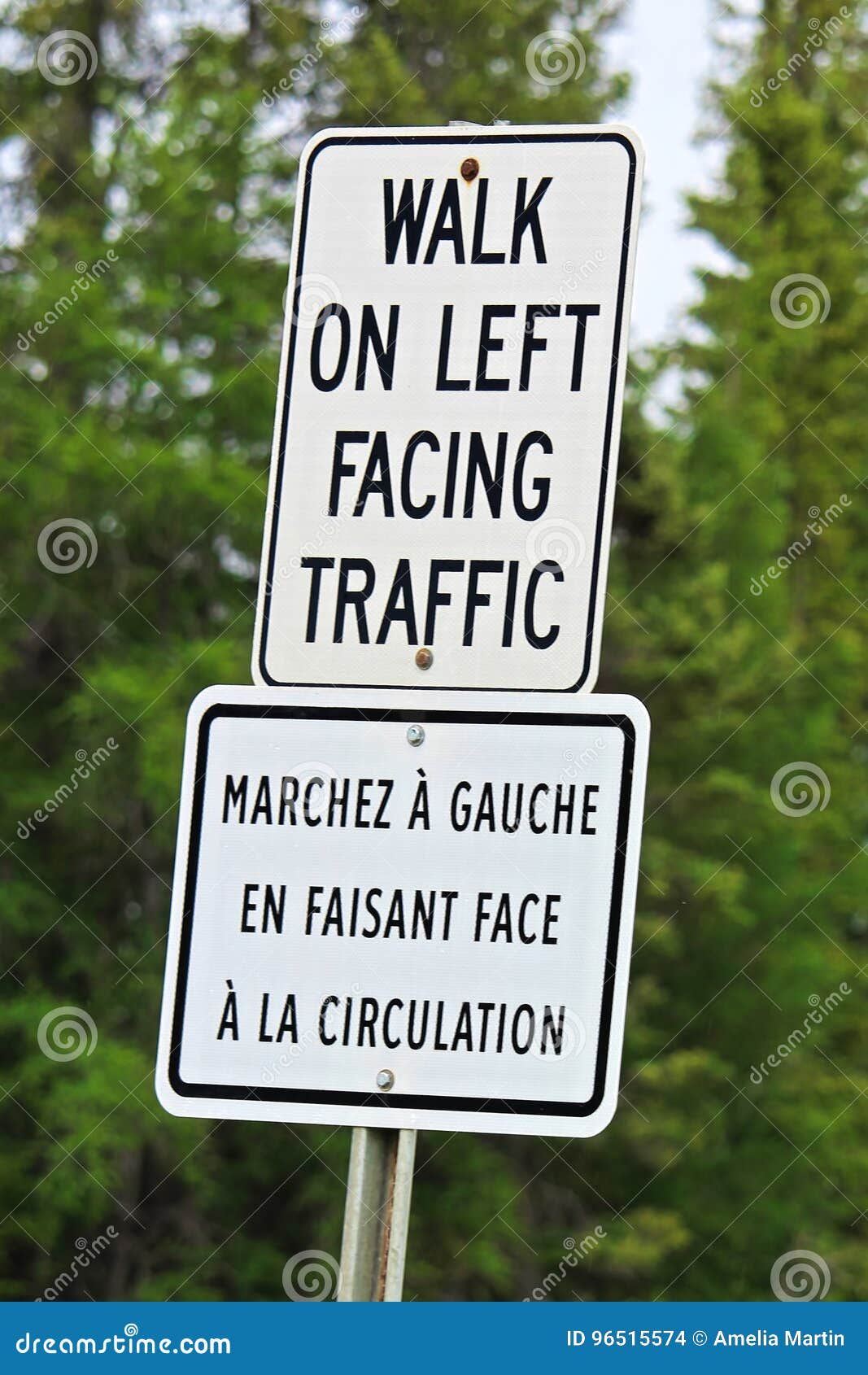 A Walk on Left Facing Traffic Sign in Both English and French Stock ...