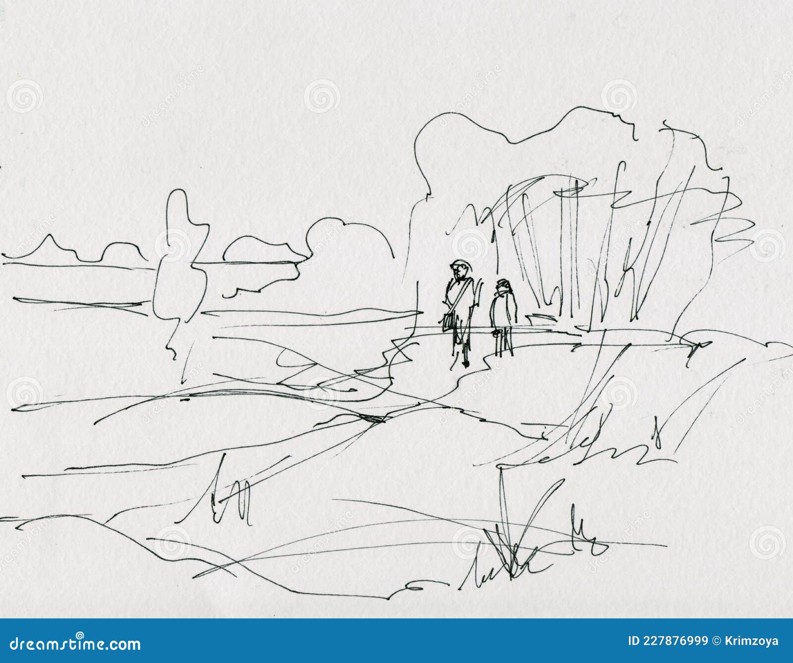 Walk in the Open Field, Pen Stock Image - Image of shadows, drawn ...