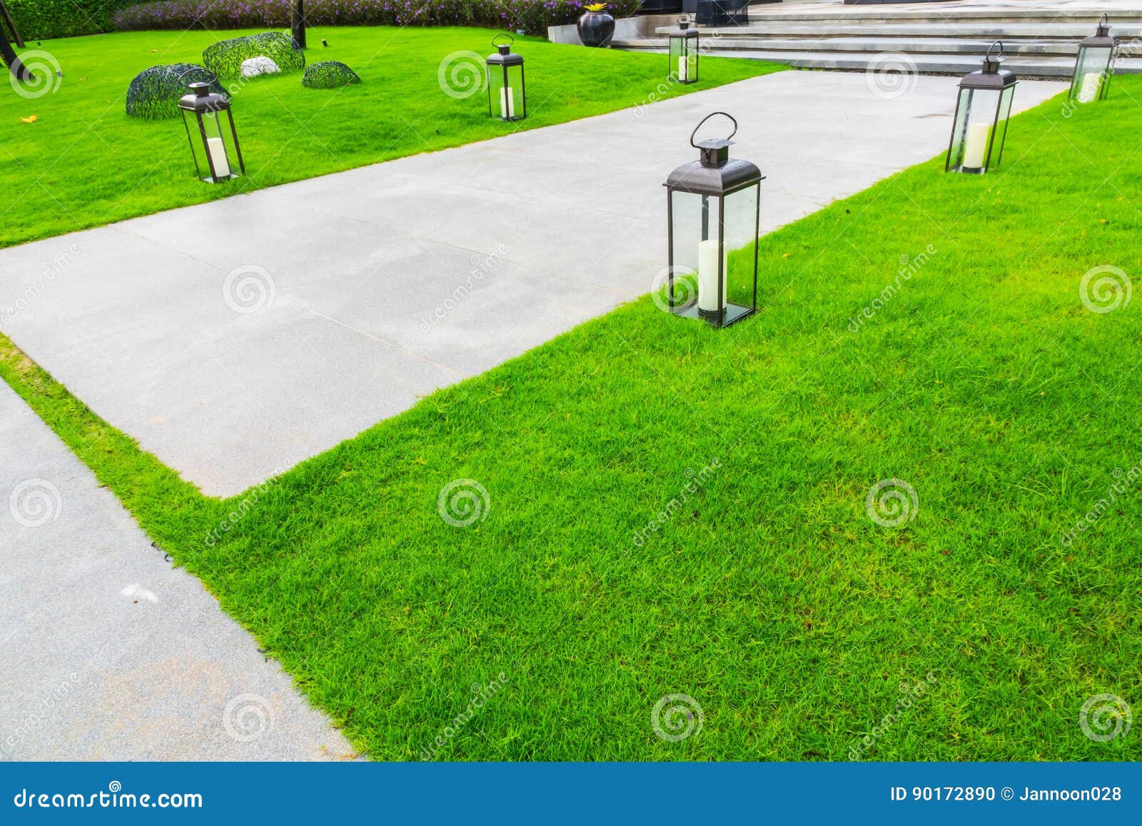 The Walk Path in the Park with Green Grass . Stock Photo - Image of ...