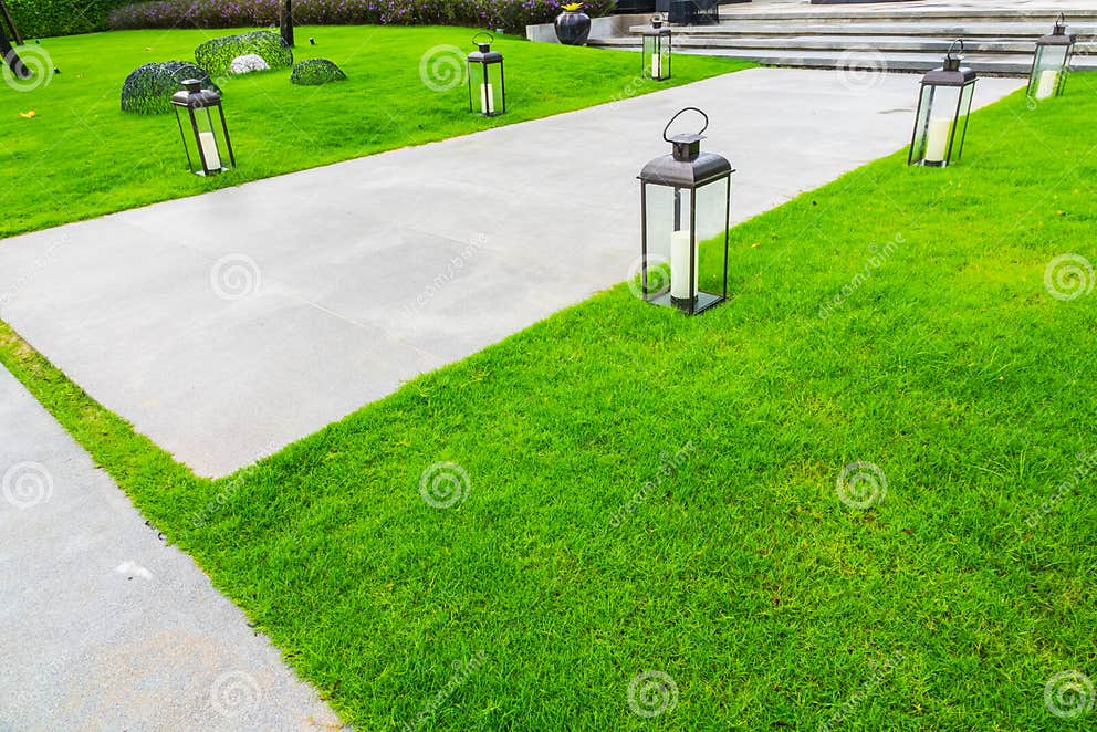 The Walk Path in the Park with Green Grass . Stock Photo - Image of ...
