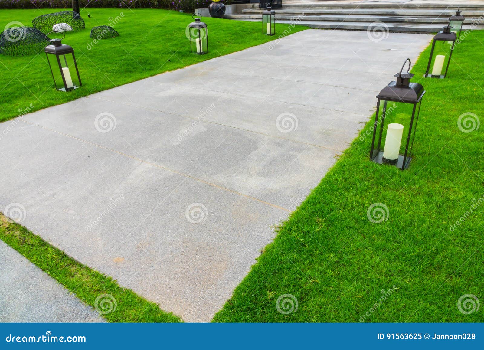 The Walk Path in the Park with Green Grass . Stock Image - Image of ...