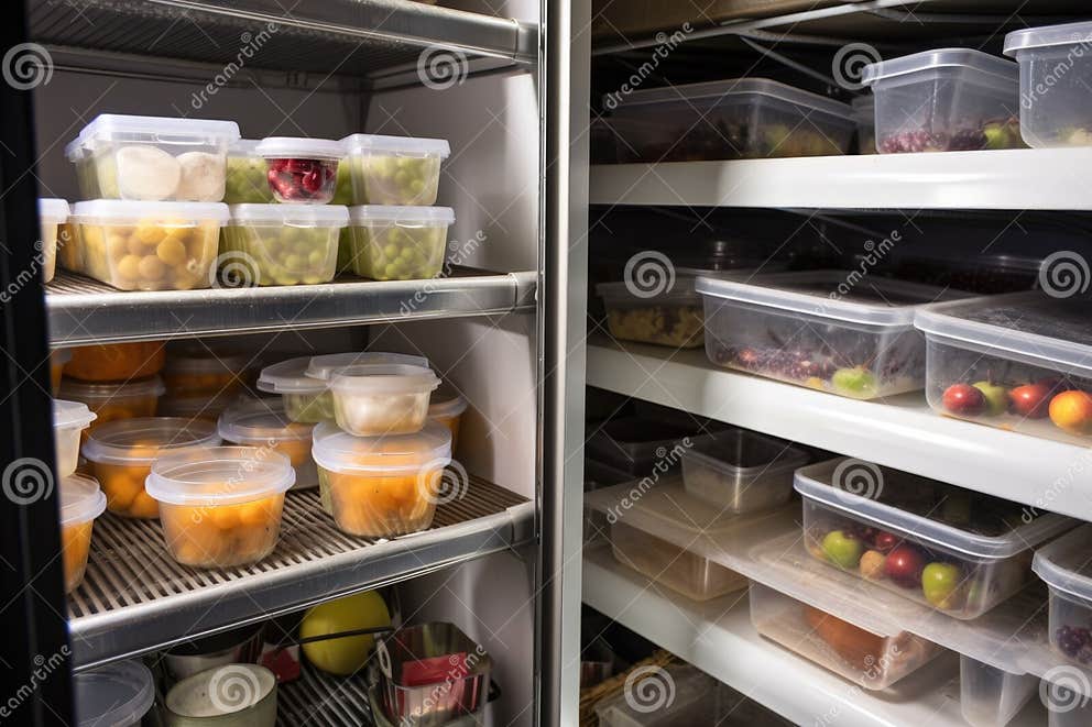 Walk-in Refrigerator Filled with Stackable Plastic Containers for Easy ...