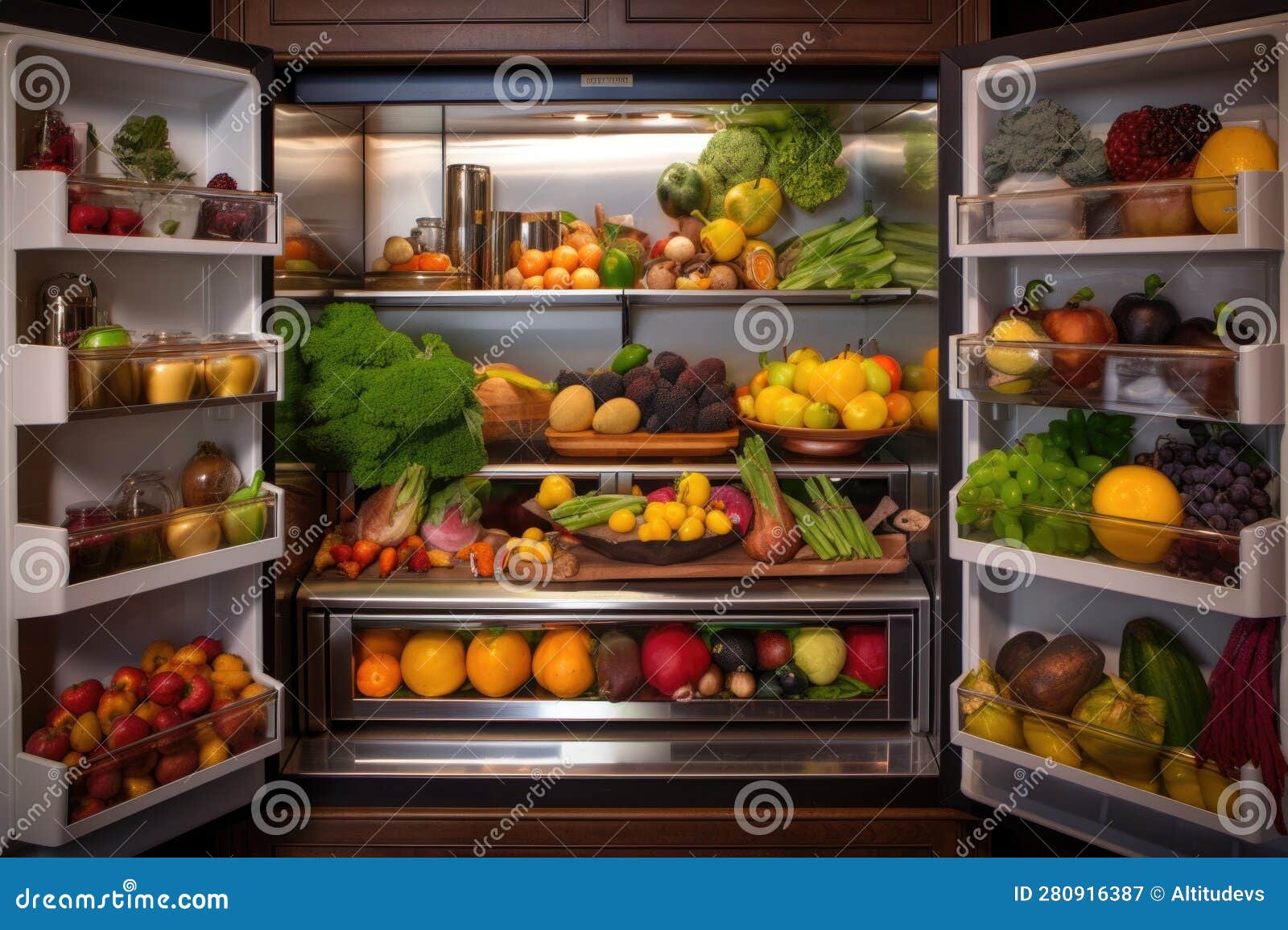 Walk-in Refrigerator with Shelves Overflowing with Fresh Fruit and ...