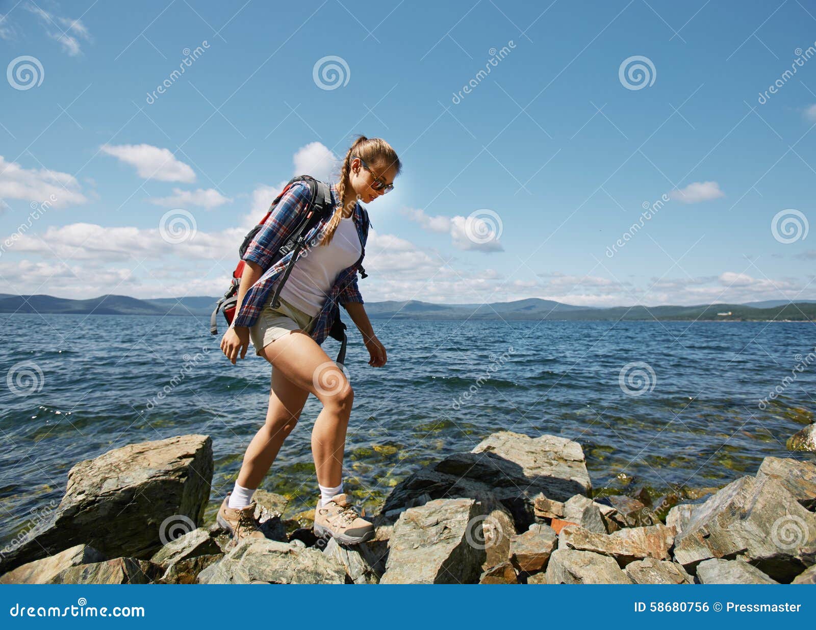 Walk on rocks stock photo. Image of pretty, seaside, travel - 58680756