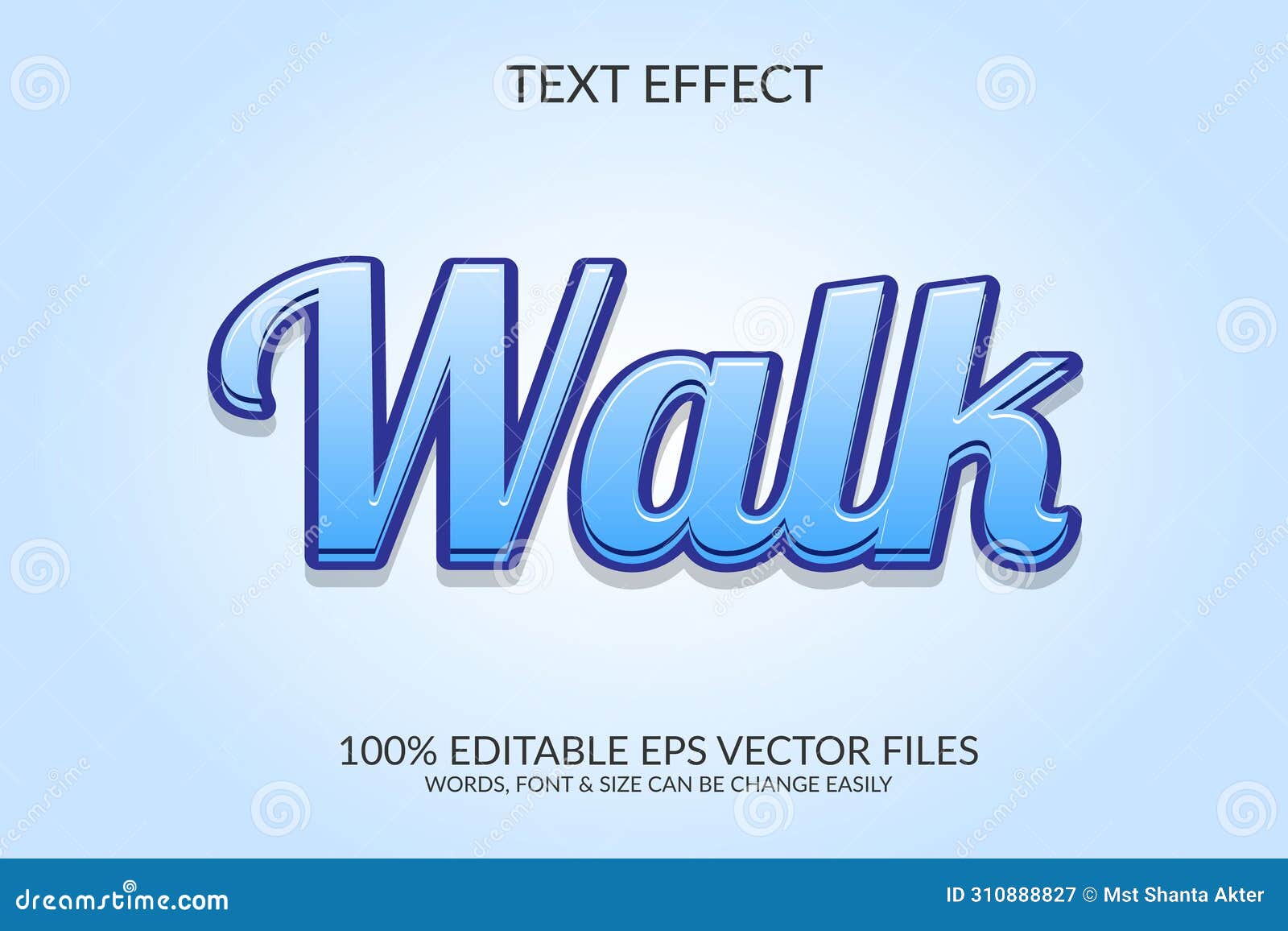 Walk Vector Editable 3d Text Effect Design. Stock Vector - Illustration ...