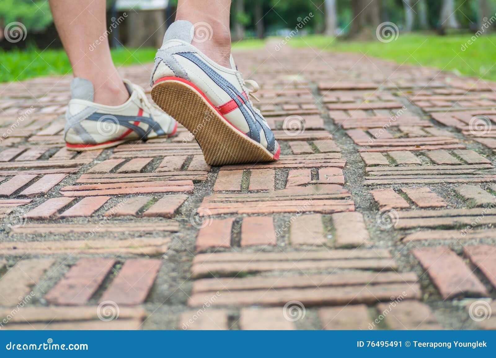 Walk on the Walkway of Brick. Stock Image - Image of foreground, shoe ...