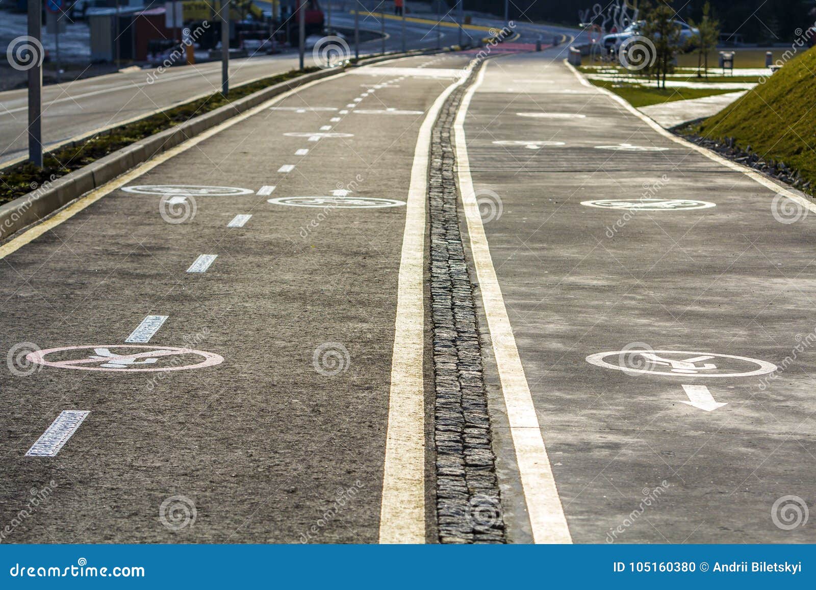 Walk Way and Bicycle Lane Signs on the Asphalt Road Surface Stock Photo ...