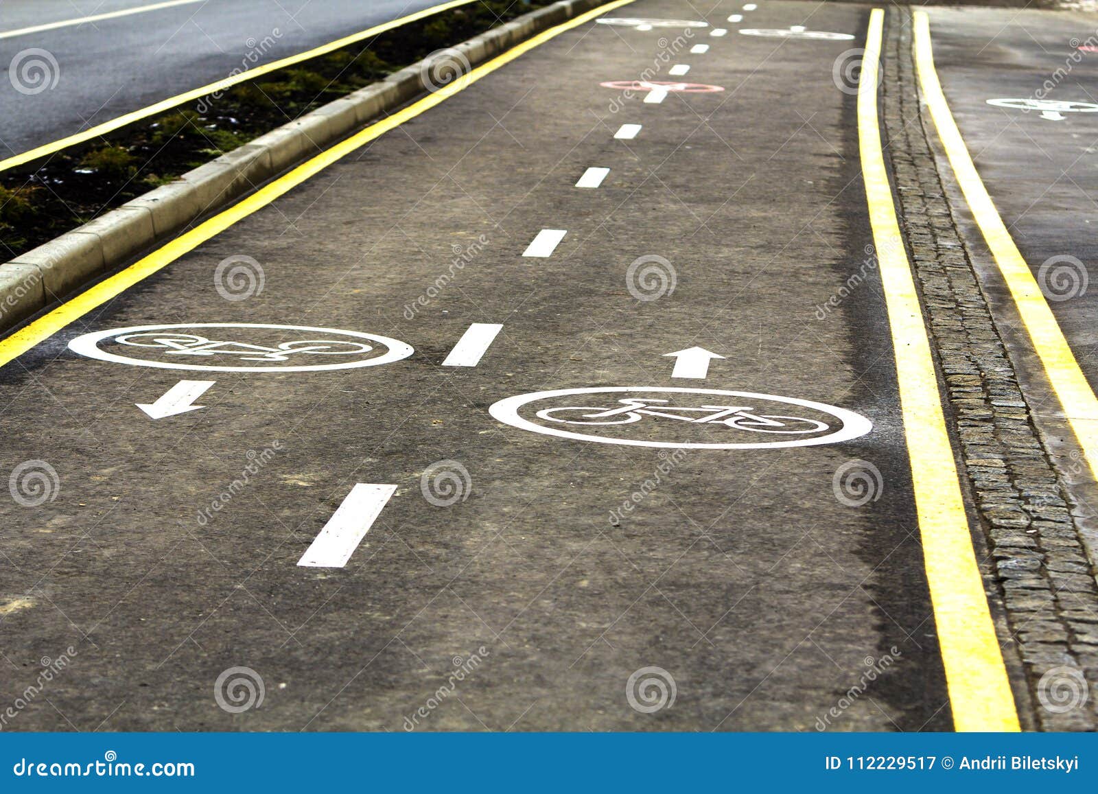 Walk Way and Bicycle Lane Signs on the Asphalt Road Surface Stock Image ...