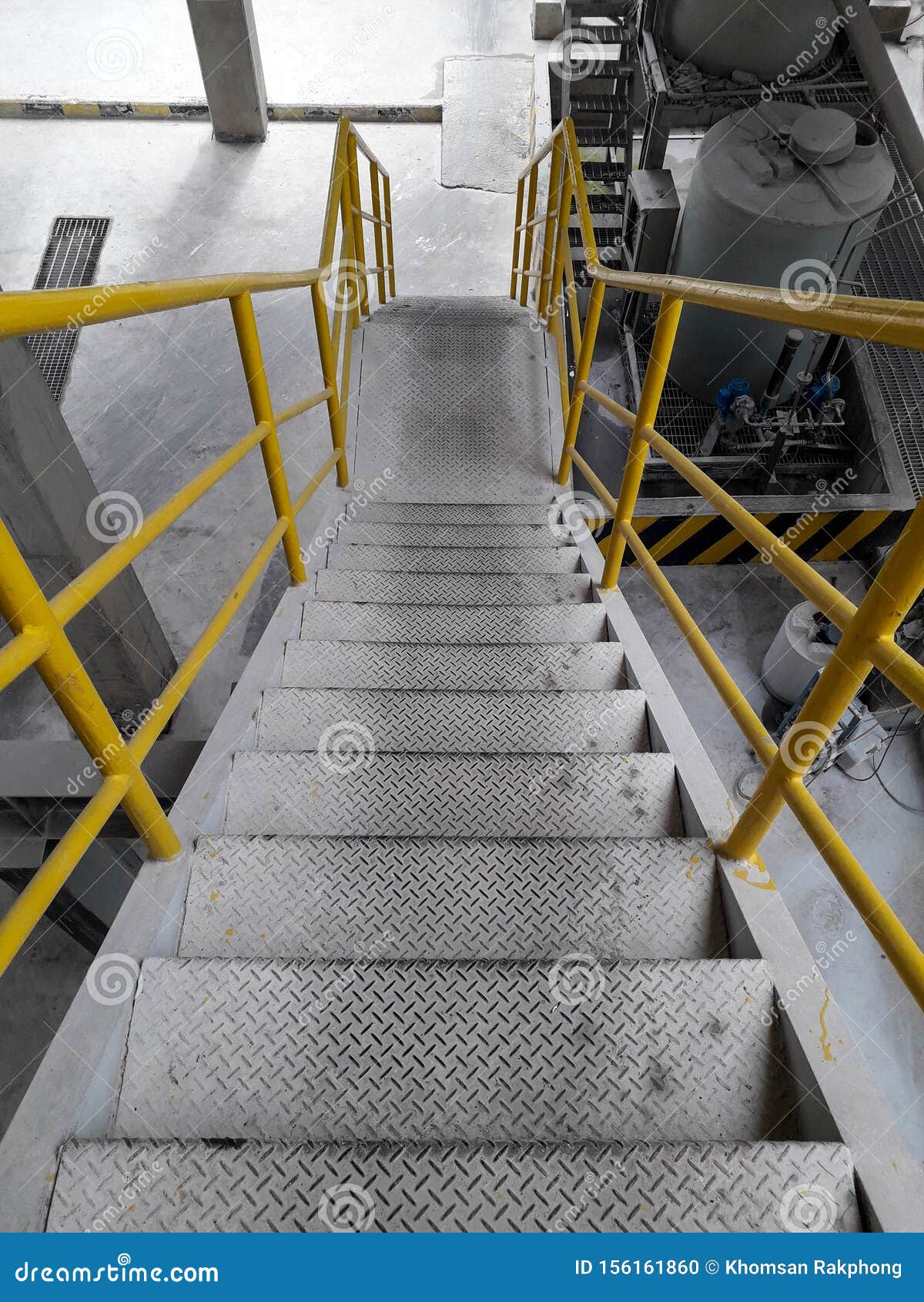 Walk Way with Yellow Handrail Stock Photo - Image of building, factory ...
