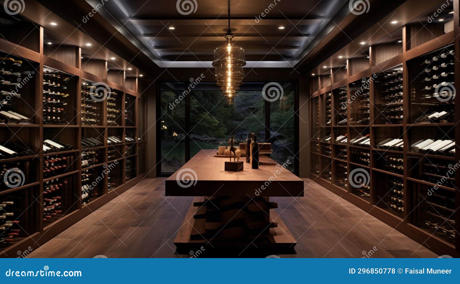 A Walk-in Wine Cellar with Wine Racks and Dimmed Lighting Stock ...