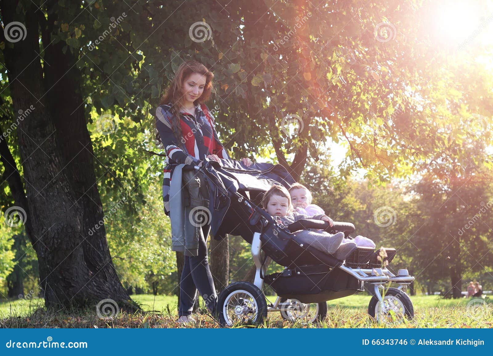 Walk Women with Stroller Summer Sunlight Stock Photo - Image of care ...