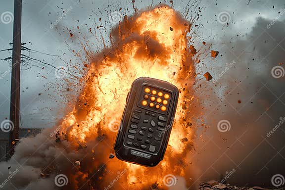 Walkie Talkie Exploding in Flames Explosion Generative AI Stock ...