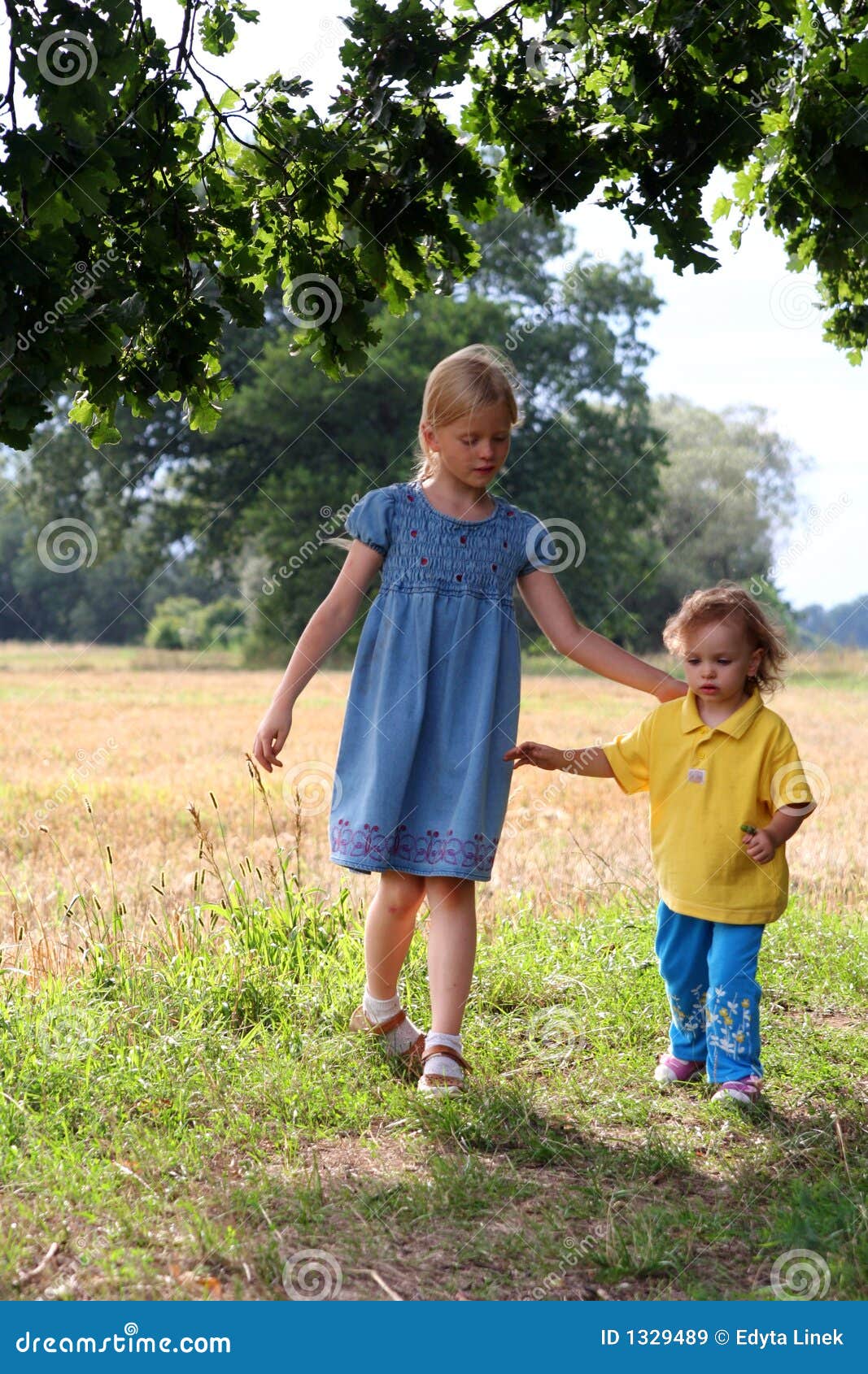 Walking stock image. Image of path, field, children, kids - 1329489