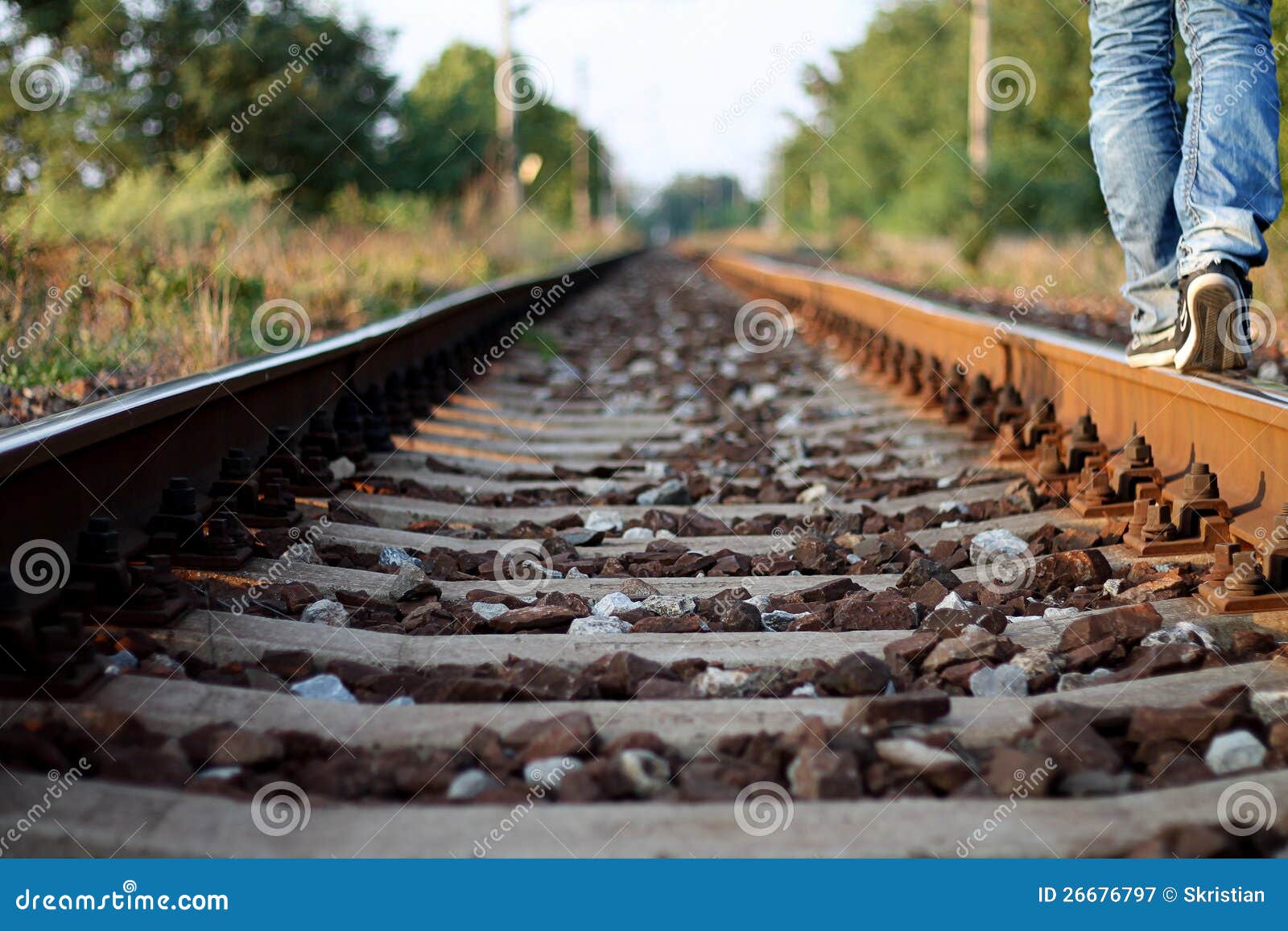 Walking Alone on a Train Track Stock Image - Image of lonely, black ...