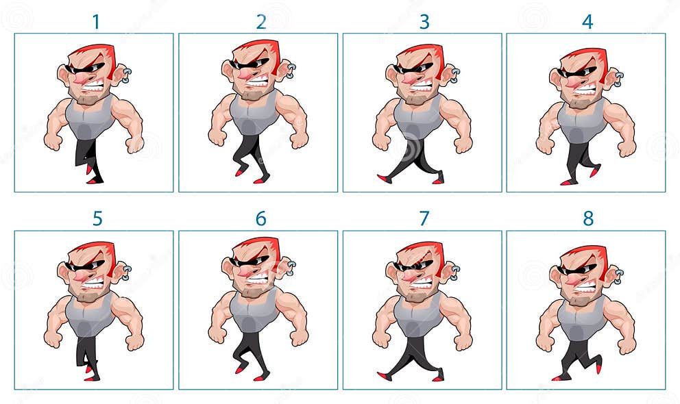 Walking Animation of a Cartoon Angry Character in 8 Frames in Lo Stock ...