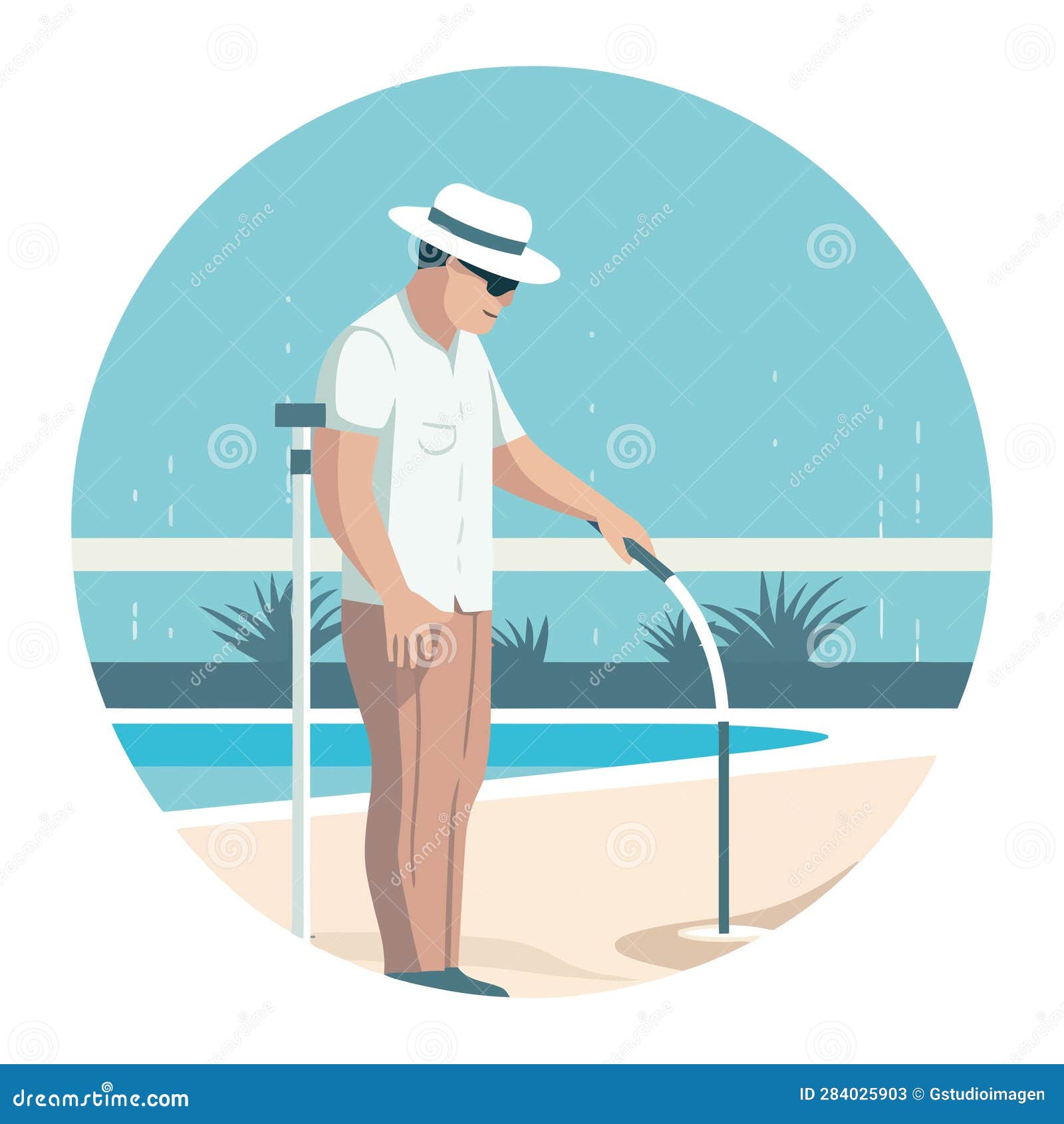 Walking Blind Man with Stick Stock Vector - Illustration of cane, blind ...
