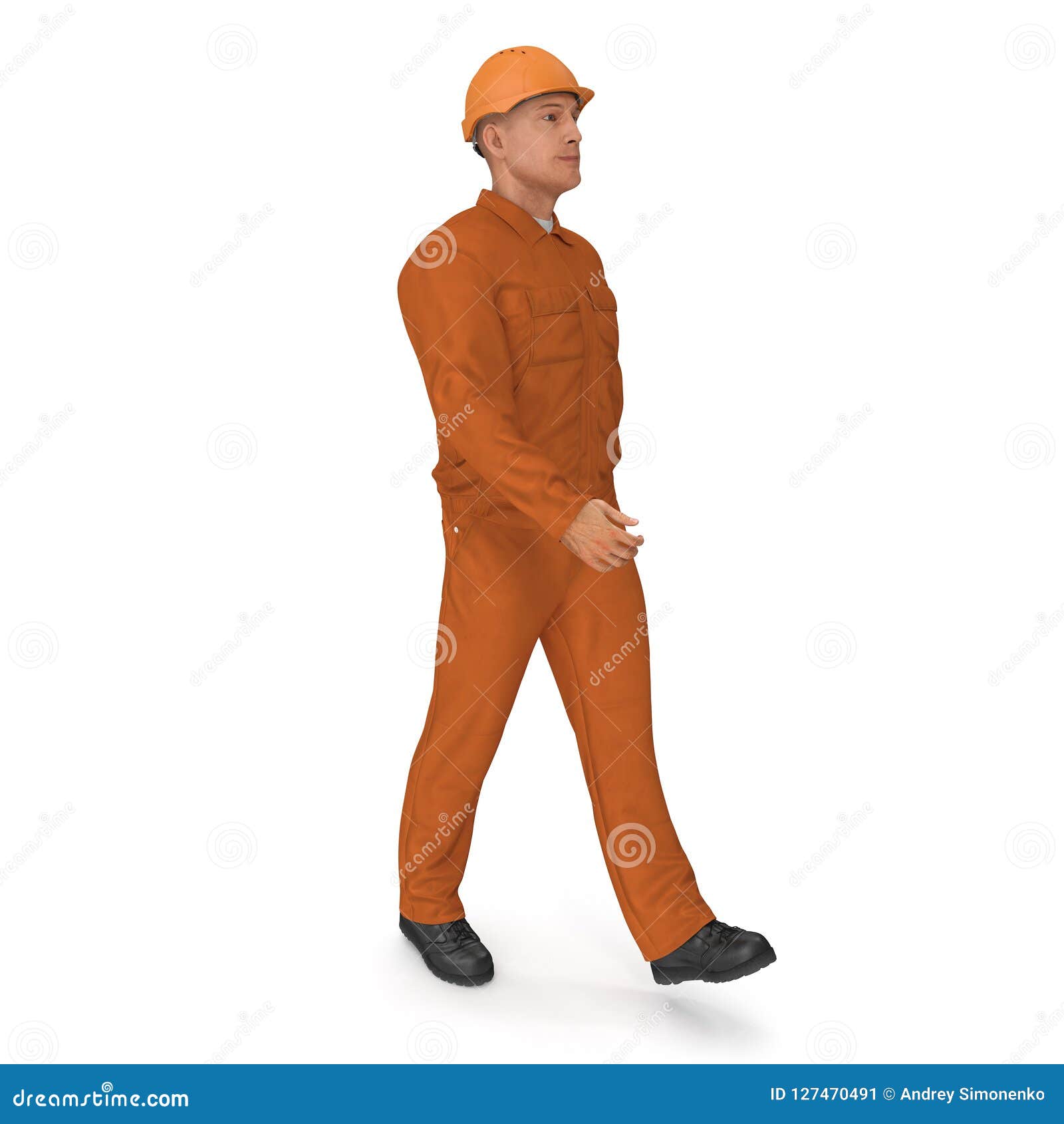 Builder Wearing Orange Coveralls Standing Pose. 3D Illustration ...