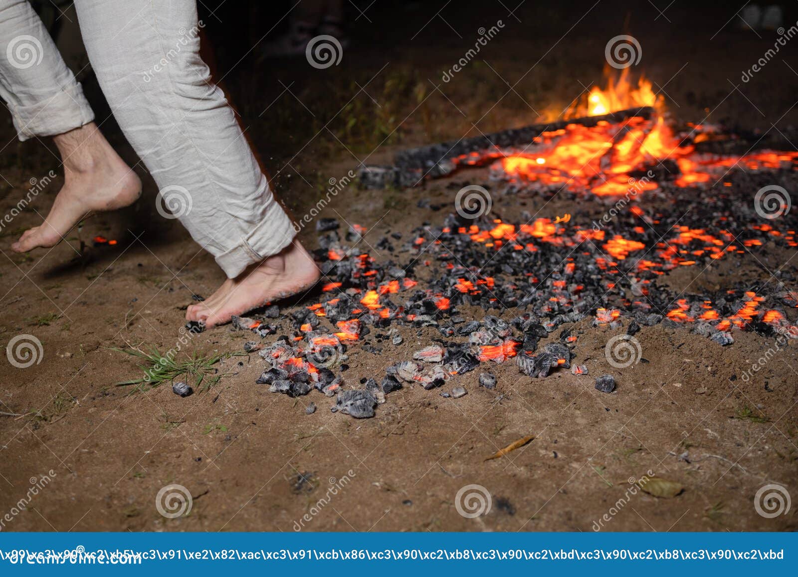 Walking on the Burning Cinders Close-up Side View. Stock Image - Image ...