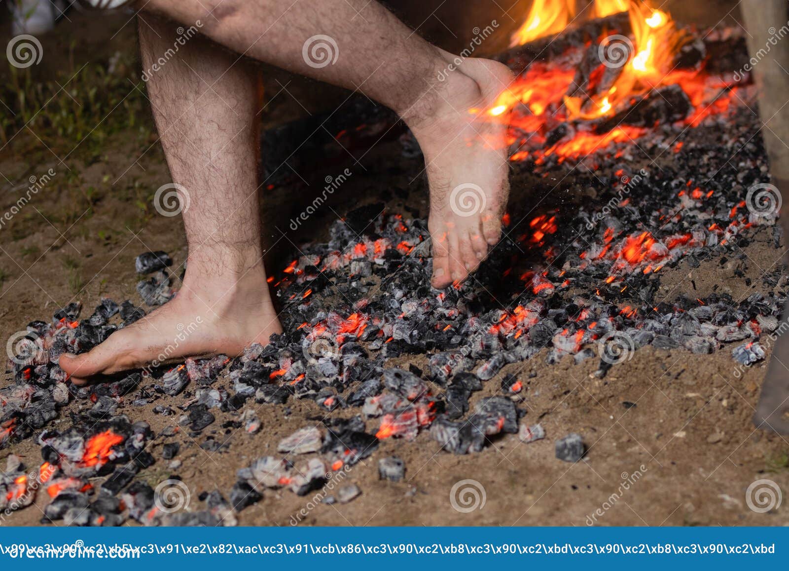 Walking on the Burning Cinders Close-up Side View. Stock Image - Image ...
