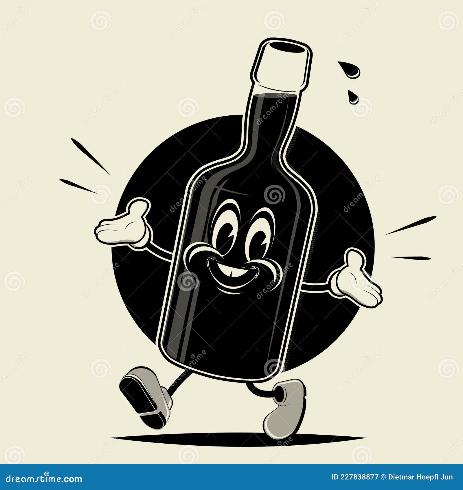 Vector Illustration of a Funny Cartoon Bottle in Retro Style Stock ...
