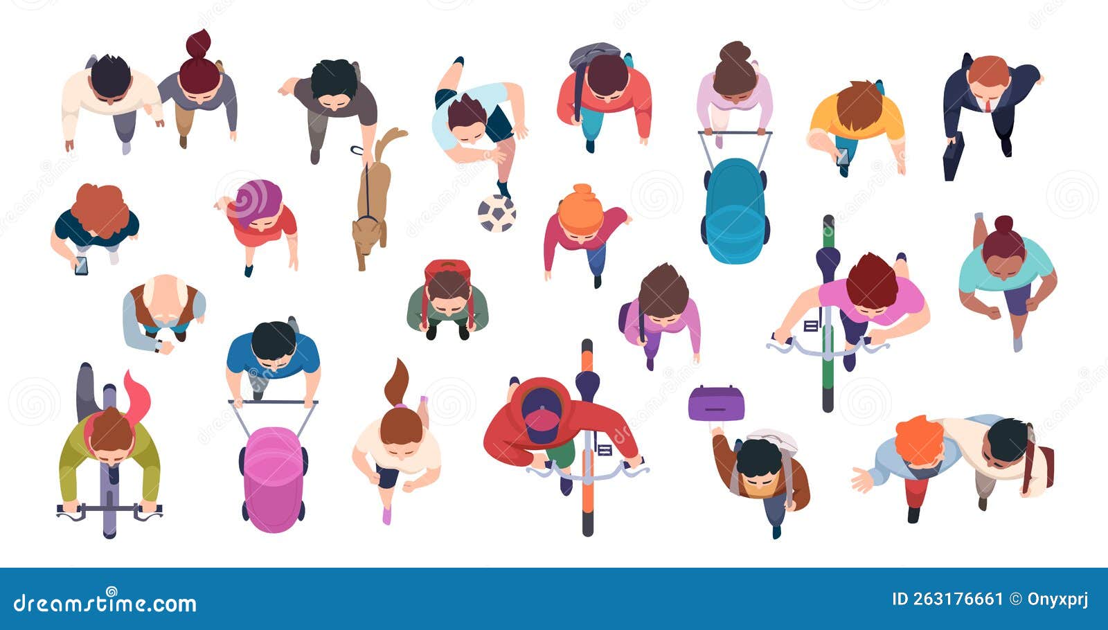 Walking Characters. Top View Persons Walking in Different Action Poses ...