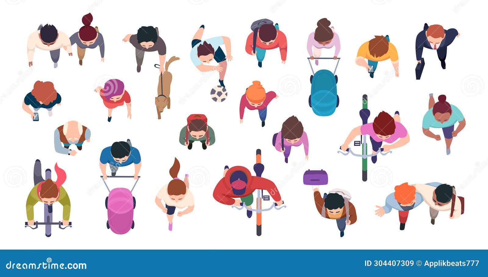 Walking Characters. Top View Persons Walking in Different Action Poses ...